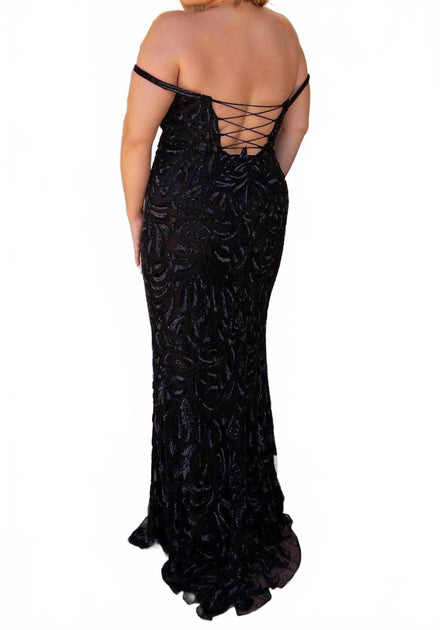 Primavera Fitted Bodice Prom Dress In Black | ShopSimon