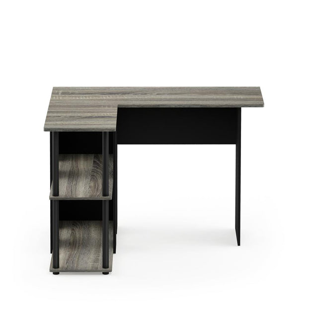Furinno Abbott L-Shape Desk with Bookshelf, French Oak Grey/Black ...