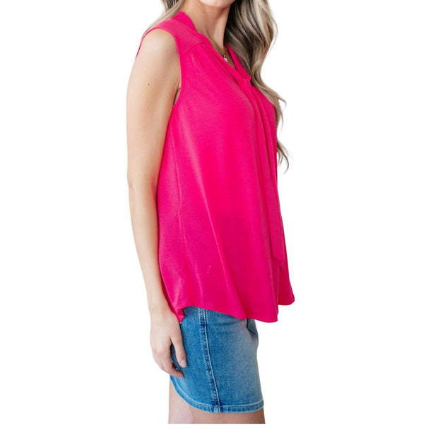 White Birch Uptown Girl Tie Blouse In Hot Pink | ShopSimon