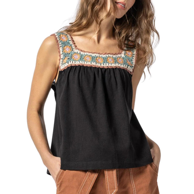 Lilla P Crochet Trim Tank In Black Multi | ShopSimon