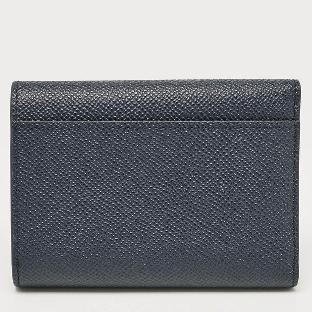Bally Navy Blue Leather Logo Trifold Wallet | ShopSimon