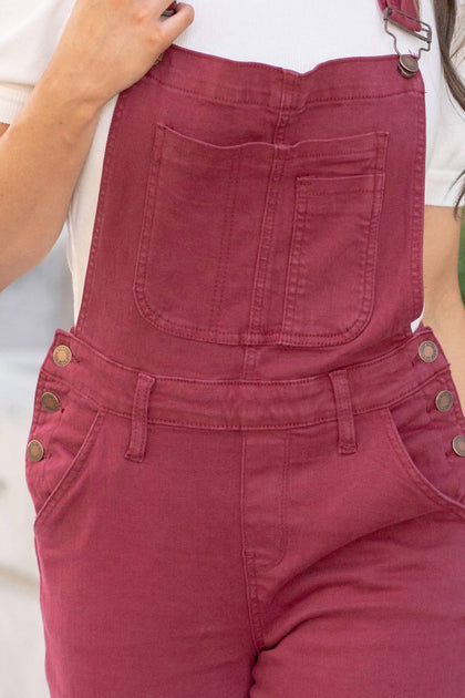 Judy Blue Double Cuff Boyfriend Overalls In Maroon | ShopSimon
