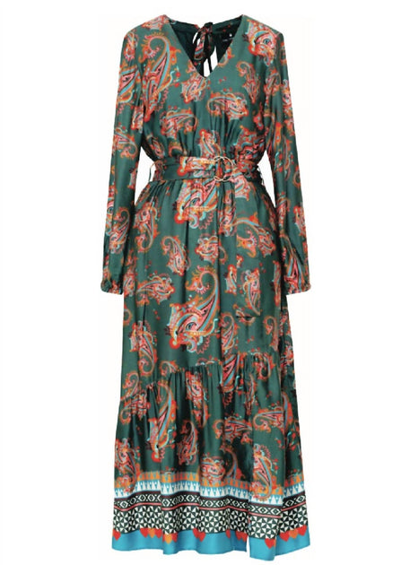 EMILY LOVELOCK Paisley Midi Dress In Green Multi | ShopSimon