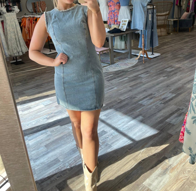LE LIS Distressed Denim Mini Dress | ShopSimon