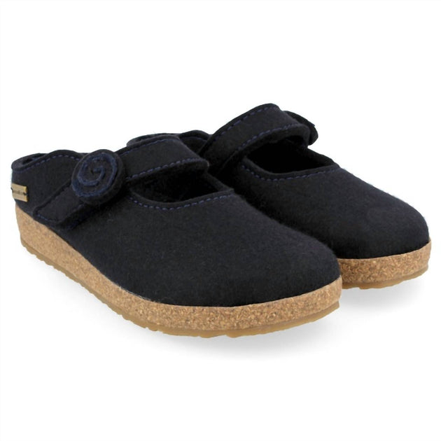 HAFLINGER Women's Alice Strapped Boiled Wool Clog In Navy | ShopSimon