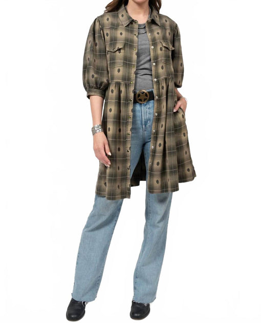 Ivy Jane Snappy Plaid Shacket/dress In Olive | ShopSimon