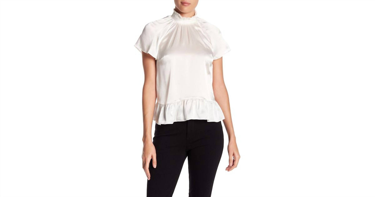 RACHEL ZOE Harbor High Smocked Neckline Ruffled Silk Blouse In White ...