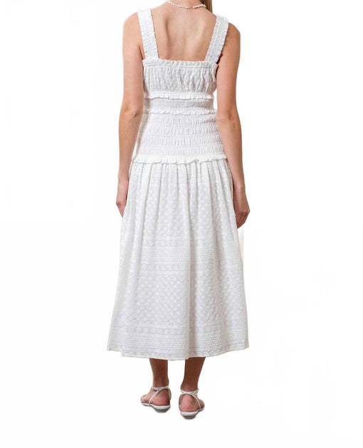 MOON RIVER Shirred Bodice Midi Dress In White | ShopSimon