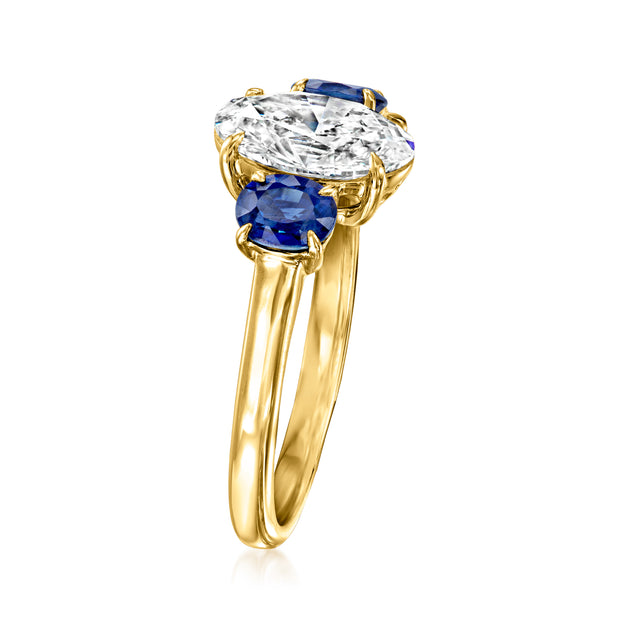 Ross-Simons Lab-grown Diamond Ring With Sapphires In 14kt Yellow Gold ...
