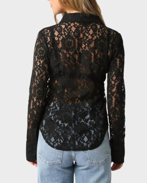 OLIVACEOUS Lace Button Up Top In Black | ShopSimon