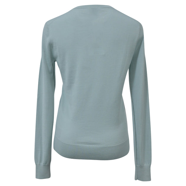Theory Crewneck Regal Sweater In Light Blue Wool | ShopSimon
