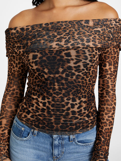Guess Factory Lacey Mesh Off-the-Shoulder Top | ShopSimon