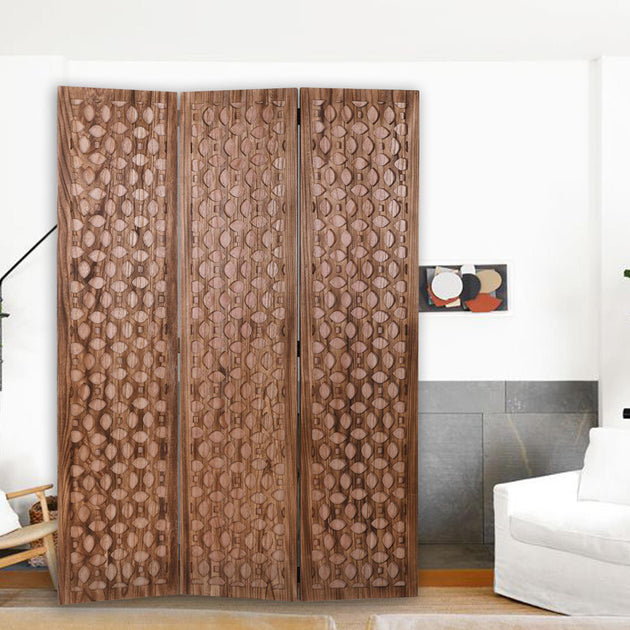 Homezia Stunning Carved Brown Wood Room Divider Screen | ShopSimon