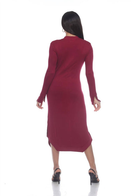 One Essence Mandy Mandarin Dress In Burgundy | ShopSimon