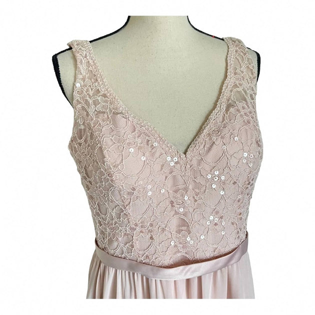 MORILEE Beaded Lace Bodice Bridesmaid Dress In Blush | ShopSimon