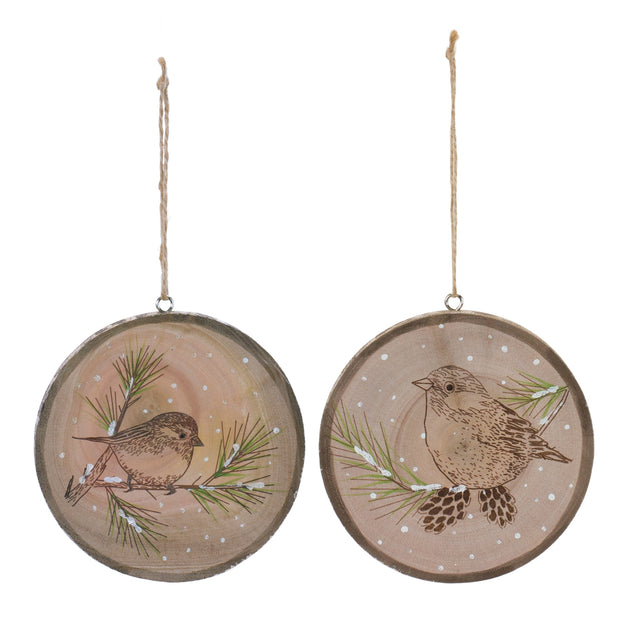 Melrose International Wood Bird Tree Disc Ornament (set Of 12) - Brown ...