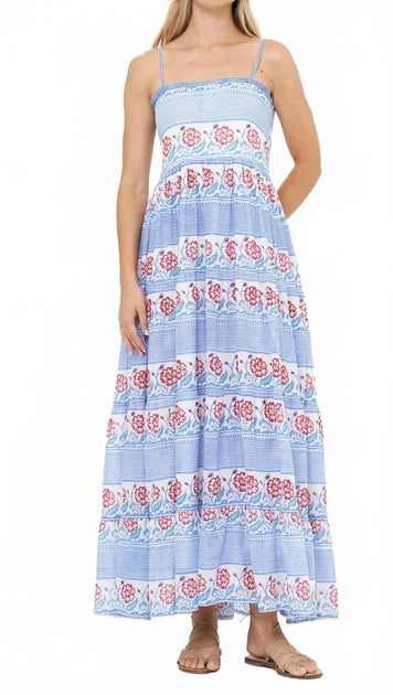Oliphant Smocked Back Maxi Dress In Borrego Navy | ShopSimon