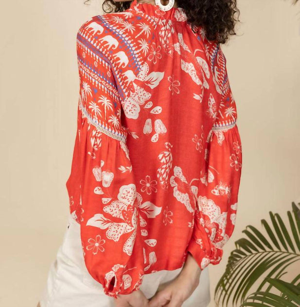 EMILY LOVELOCK Emma Coral Batik Print Blouse In Red Multi | ShopSimon