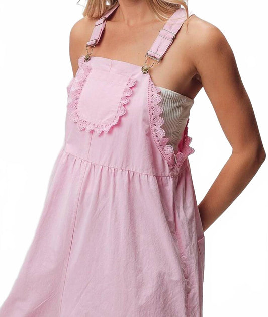 BiBi Micheline Lace Overalls In Pink | ShopSimon
