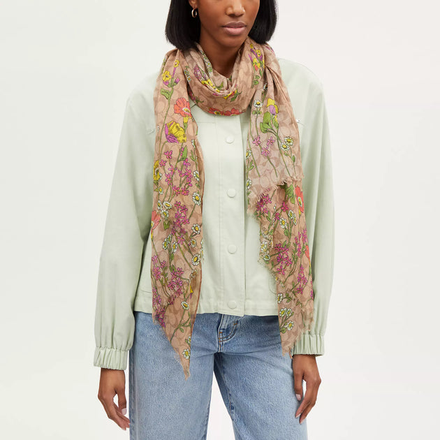 Coach Outlet Signature Floral Print Oblong Scarf | ShopSimon