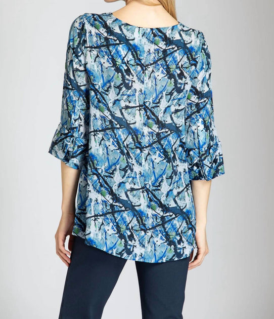 APNY Elbow Flare Tunic Top In Blue Paint | ShopSimon