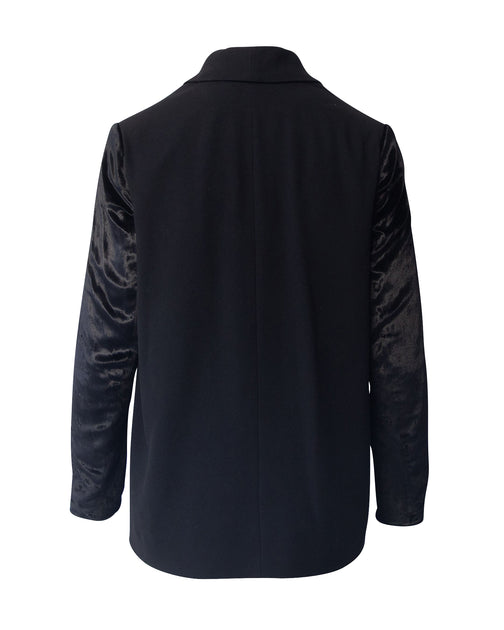 Maje Velvet Sleeve Blazer In Black Acetate | ShopSimon