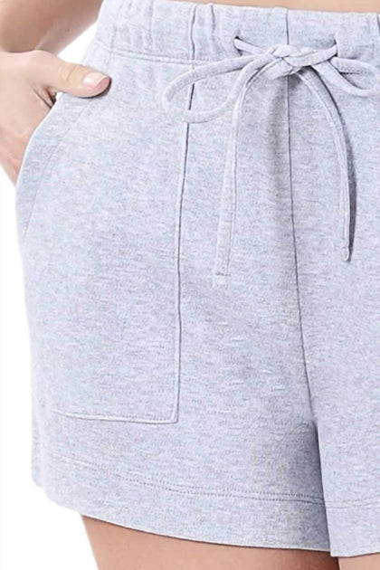 ZENANA Cotton Drawstring Shorts In Heather Grey | ShopSimon