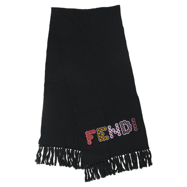 Fendi Fun Fair Scarf In Black Wool | ShopSimon