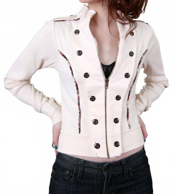 Tough Luv Knit Military Jacket In Off White | ShopSimon