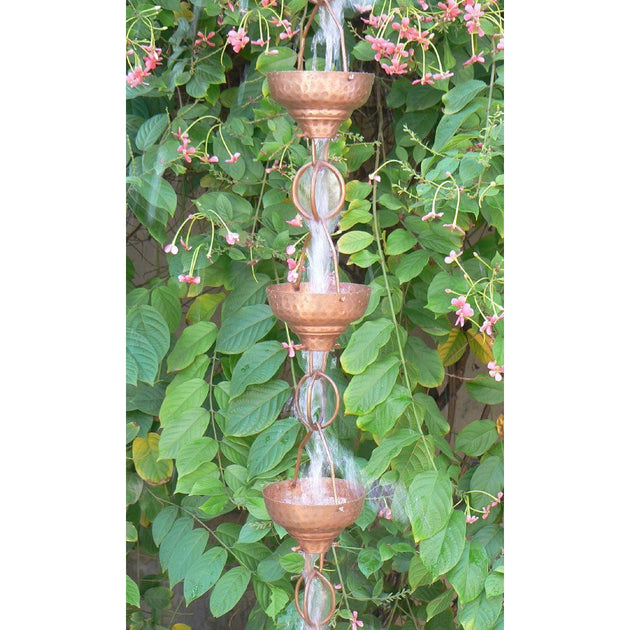 QuikFurn Pure Copper 8.5-Ft Rain Chain with 13 Hammered Funnel Shape ...