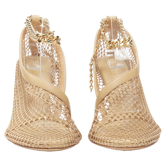 Bottega Veneta Daniel Lee Fishnet Gold Chain High Heel | ShopSimon