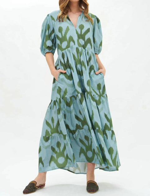 Oliphant Puff Sleeve Maxi Dress In Blue/green | ShopSimon
