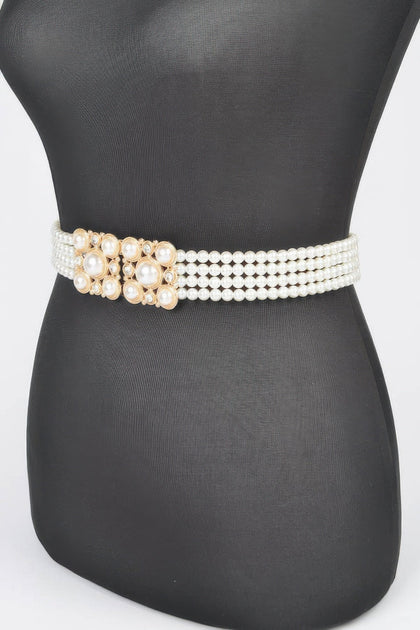 FASHNZFAB Women's Faux Pearl Elastic Belt | ShopSimon