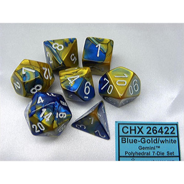Chessex Manufacturing 26422 Cube Gemini Set Of 7 Dice - Blue & Gold ...