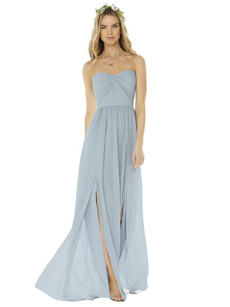 Social Strapless Draped Bodice Maxi Dress with Front Slits | ShopSimon