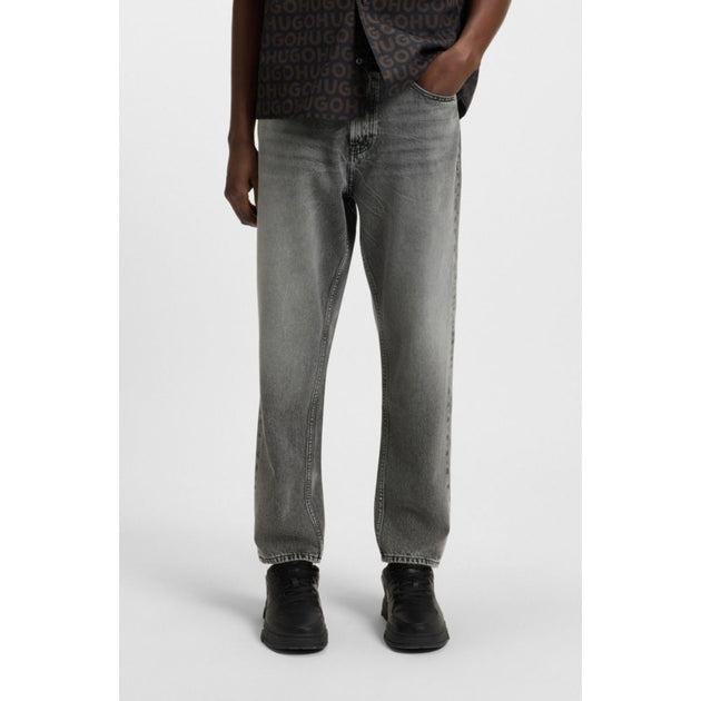 HUGO Tapered-fit jeans in gray denim with used effects | ShopSimon