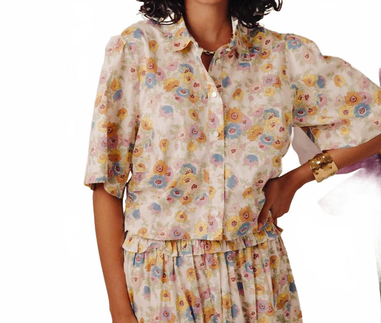 LOVE THE LABEL Watercolor Pastel Top In Madeline Print | ShopSimon