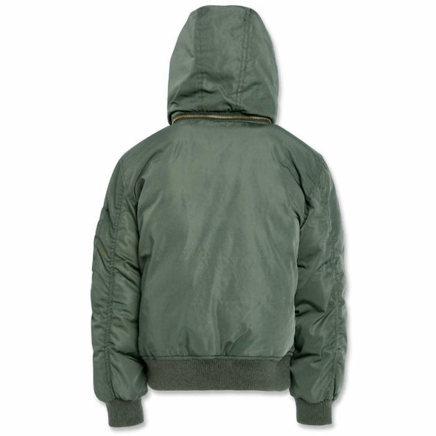 JORDAN CRAIG Boys Squadron Hooded Bomber Jacket In Sage | ShopSimon
