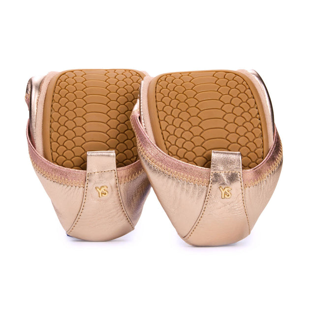Yosi Samra Samara Foldable Ballet Flat in Rose Gold Leather | ShopSimon