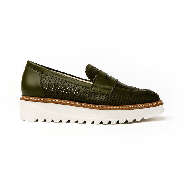 Rex Shoes Women's Lauren Rex Loafers In Army Leather | ShopSimon
