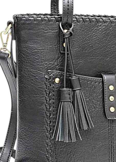 MC Handbags Jessie Vegan Leather Whipstitch Bag In Black | ShopSimon