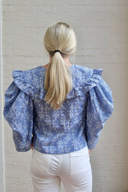 day + moon Caroline Button Up Top In Blue | ShopSimon