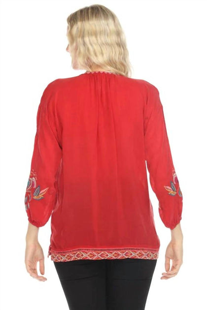 Johnny Was Zadonia Nemma Blouse In Savy Red | ShopSimon