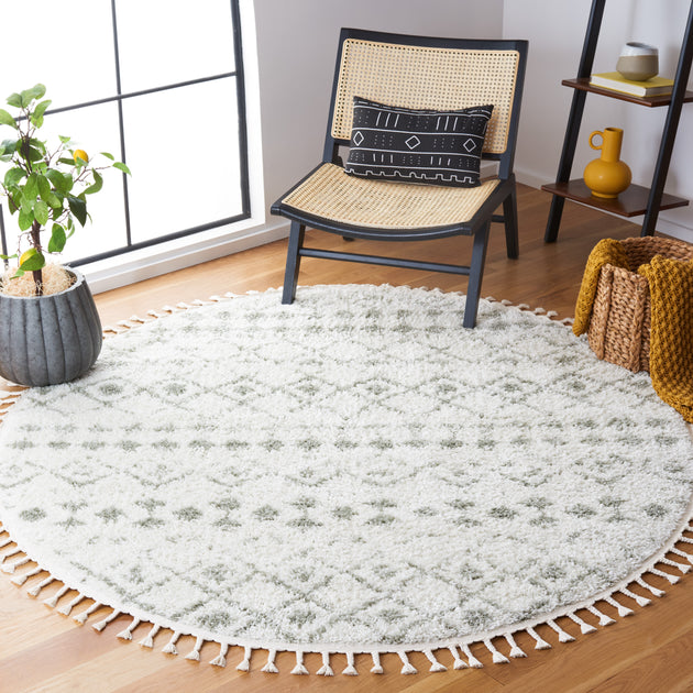 Safavieh Berber Fringe Shag Machine Made Area Rug, Ivory / Sage ...