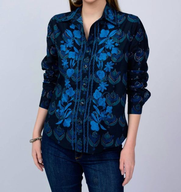Sister Mary Maricela Button Down Top In Navy | ShopSimon