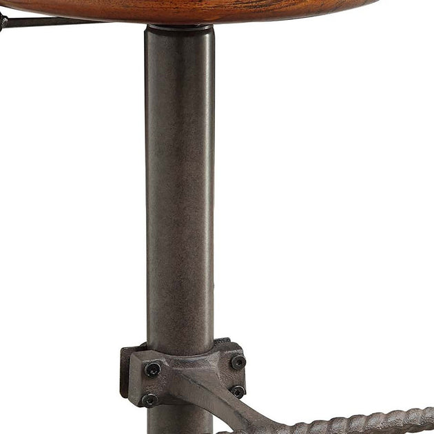 Homezia 30" Chestnut And Gray Steel Swivel Backless Adjustable Height ...