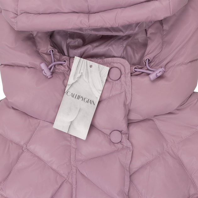 Callipygian Long Belted Purple Puffer Jacket | ShopSimon