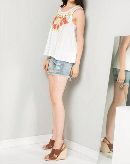 THML Embroidered Knit Tank In White | ShopSimon