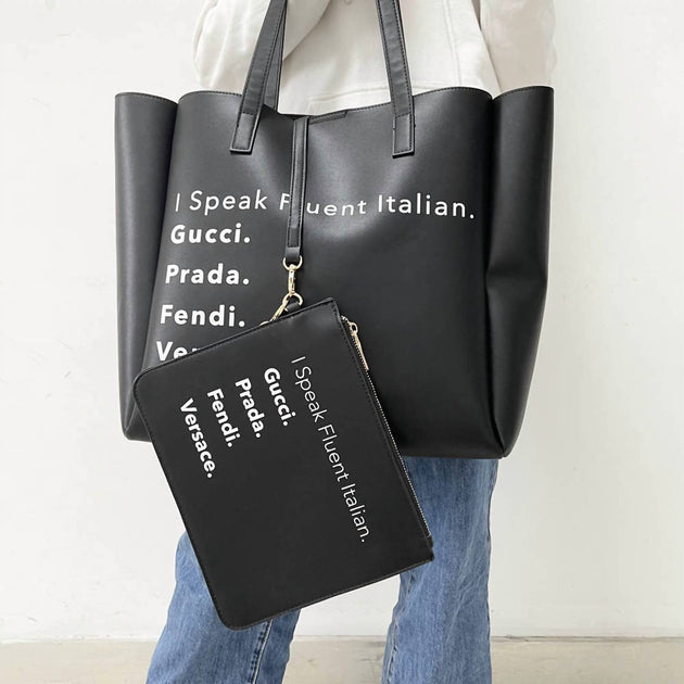 Peace Love Fashion Wommen's Fluent In Italian Tote Bag And Pouch In ...
