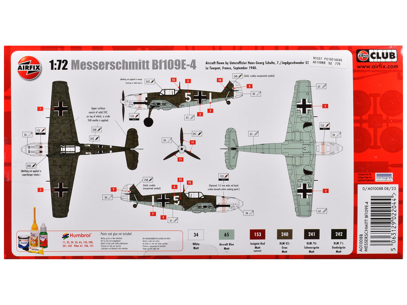 Airfix Level 1 Model Kit Messerschmitt Bf109e-4 Fighter Aircraft 1/72 ...